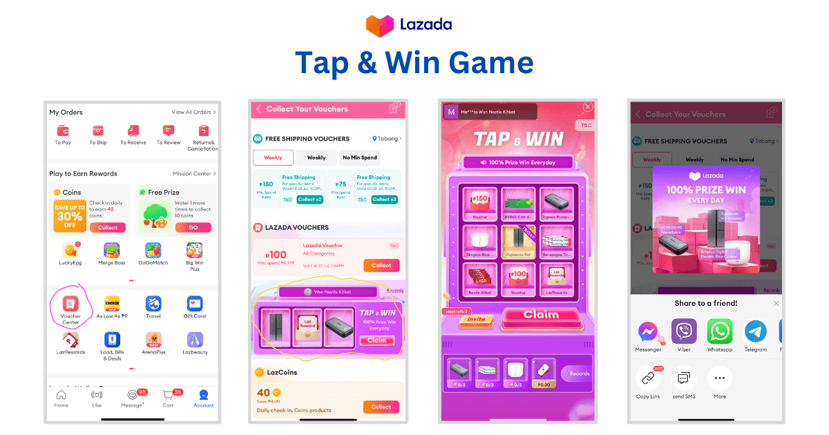 How to Play Lazada Tap & Win Game: Share Links & Get Vouchers